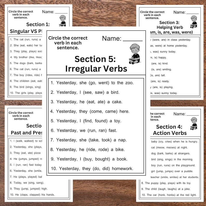 Printable Verb Worksheets, Choose the Correct Verb, Singular Plural ...