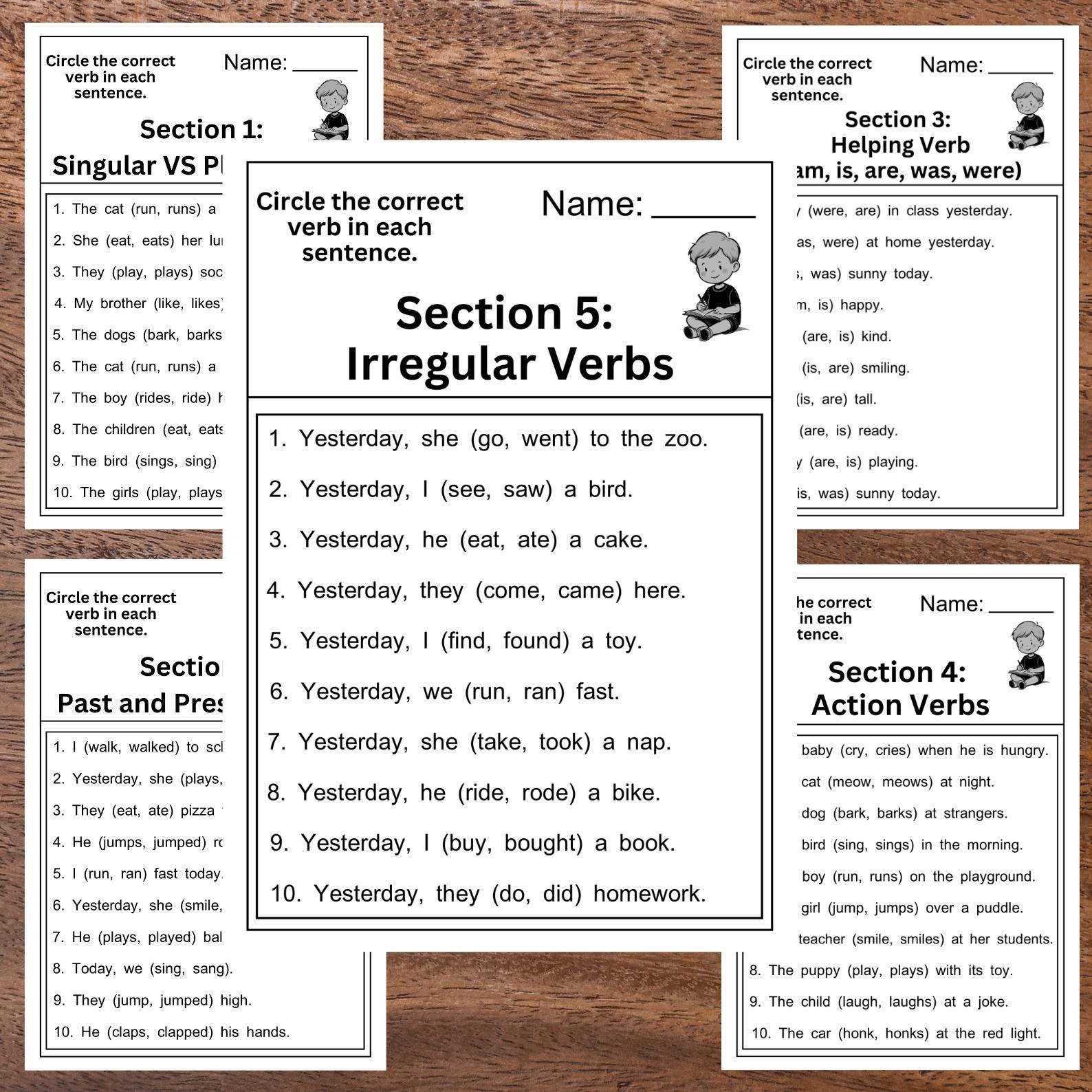 Printable Verb Worksheets, Choose the Correct Verb, Singular Plural ...