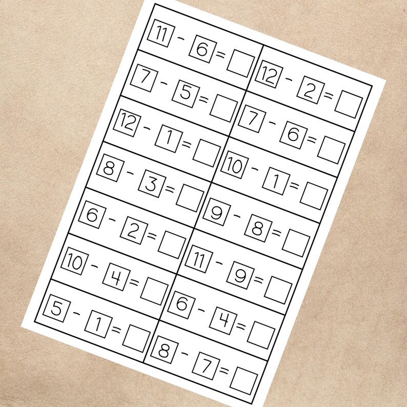 Subtraction Worksheet 1-12, Math Practice Printable for Kids, Easy ...