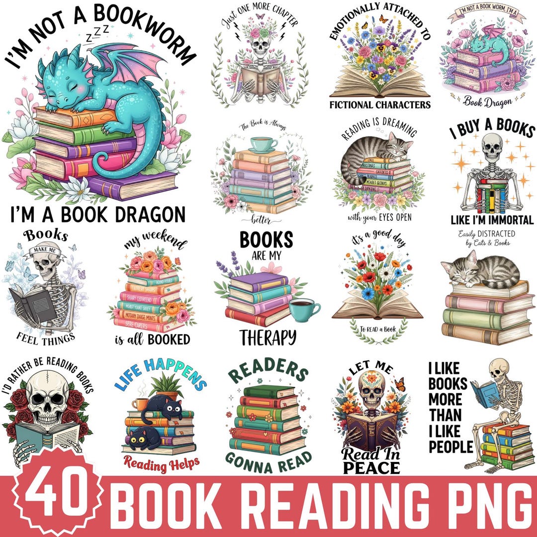 Book Reading Clipart Bundle, Floral Book Svg, Book Quotes Svg, Book ...