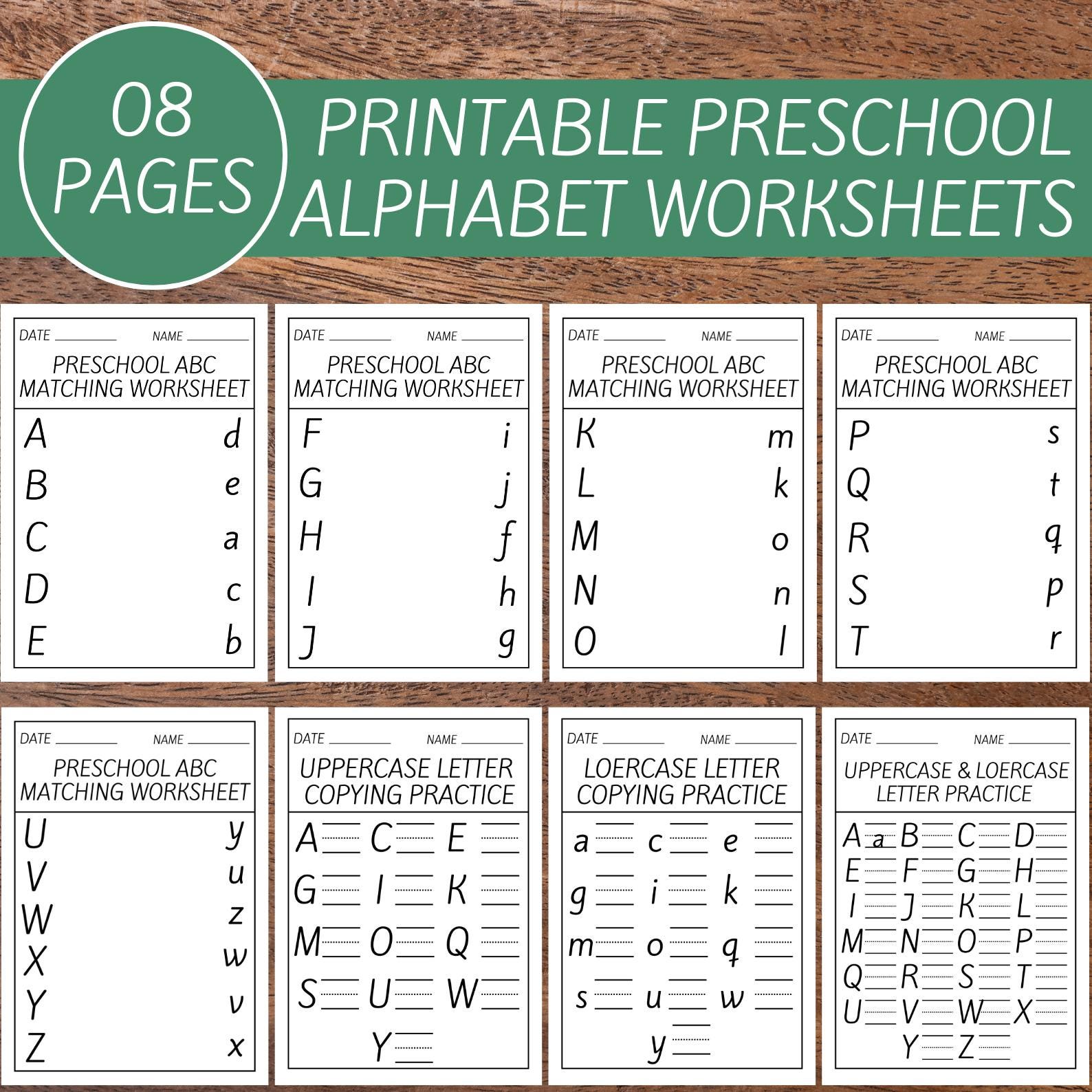 Preschool Alphabet Worksheet, Uppercase Lowercase Letter Writing ...