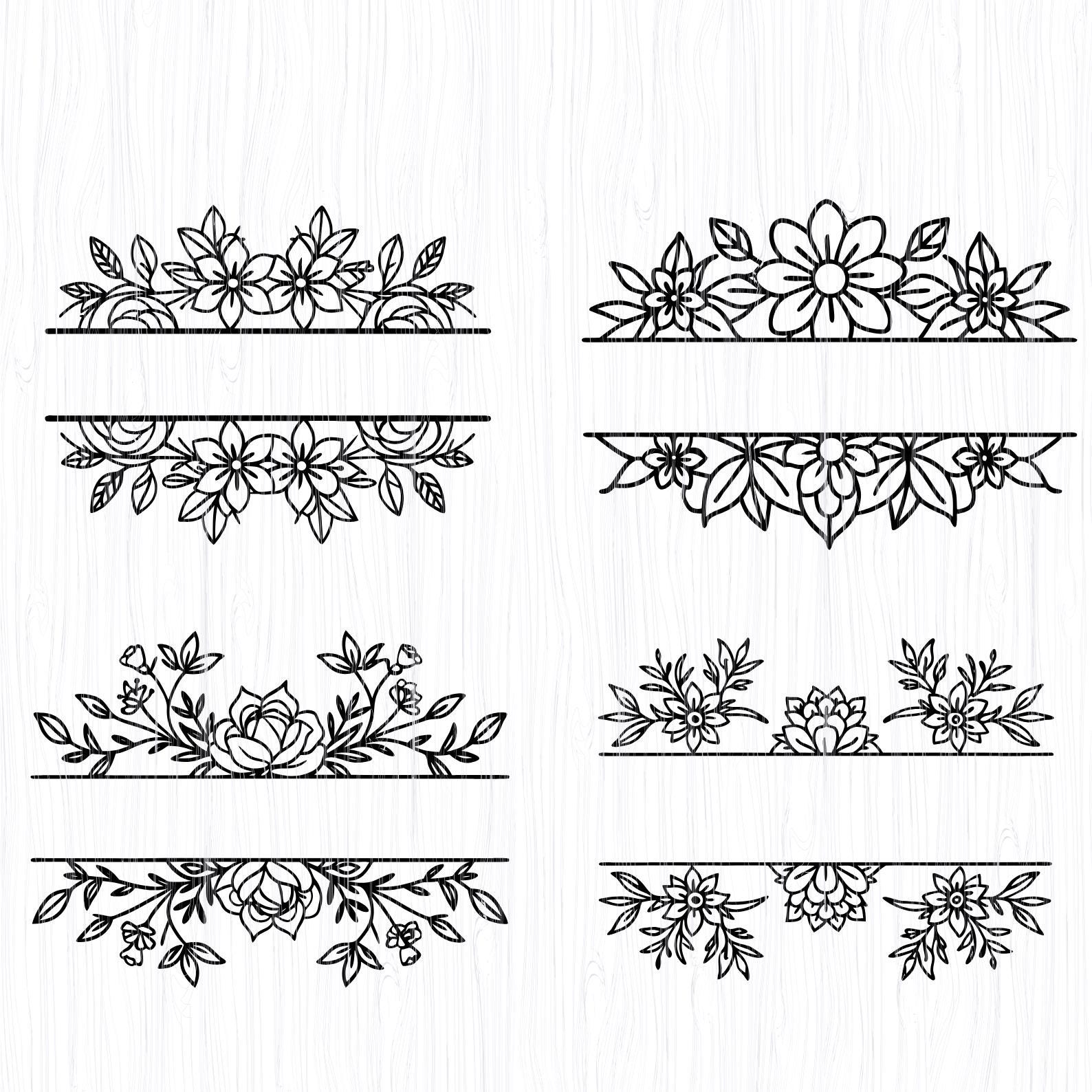 Floral Frame Svg Bundle, Flower Borders, Split Monogram Svg, Wedding ...