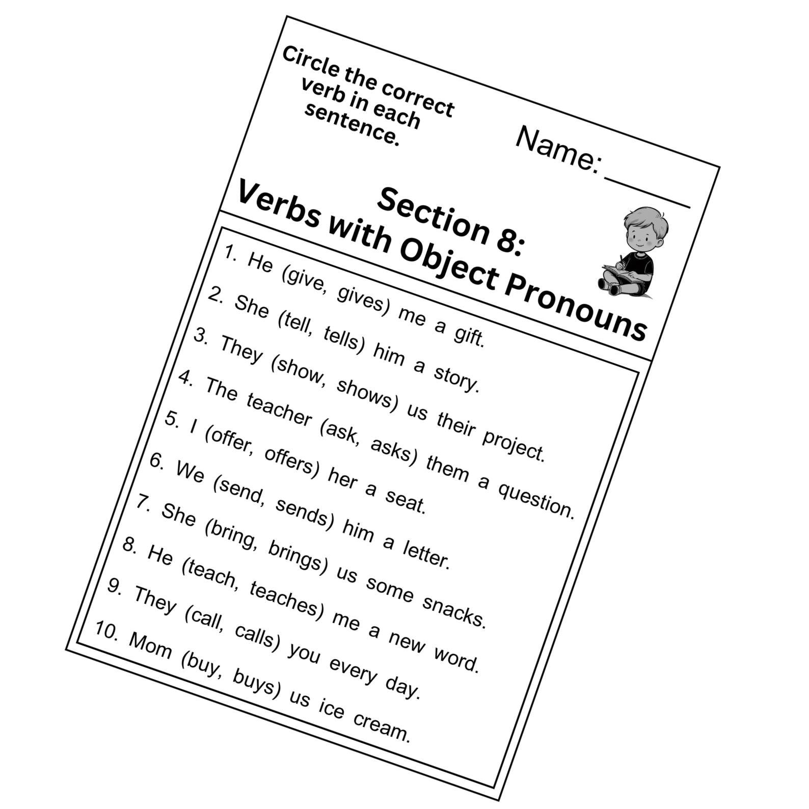Printable Verb Worksheets, Choose the Correct Verb, Singular Plural ...