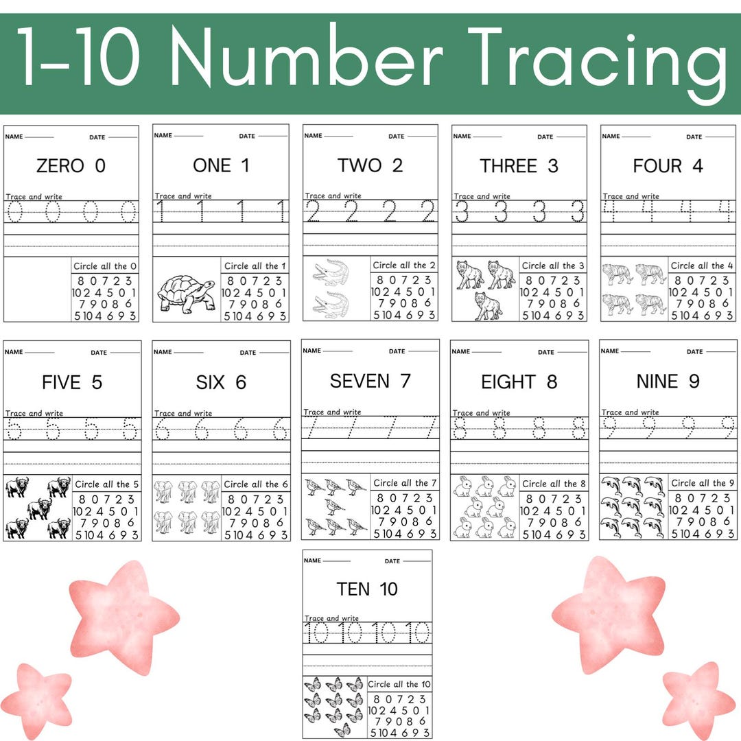 1-10 Number Tracing Worksheets, Learning Numbers Workbook, Printable ...