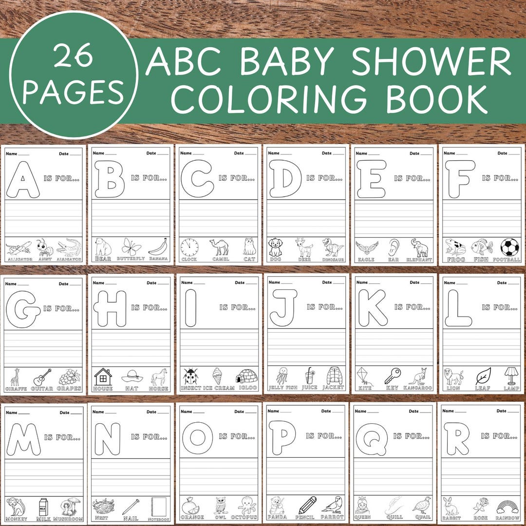 ABC Baby Shower Coloring Book, Baby’s First ABC Book, ABC Coloring Book ...