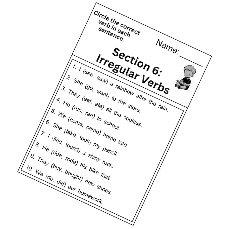 Printable Verb Worksheets, Choose the Correct Verb, Singular Plural ...