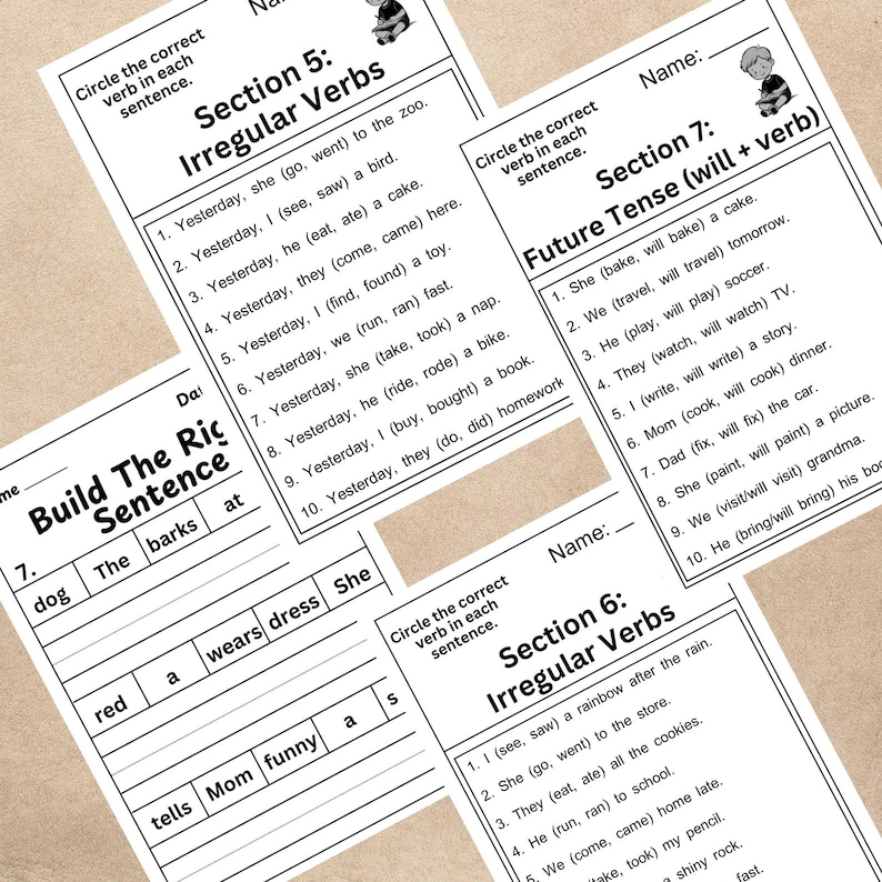 Printable Verb Worksheets, Choose the Correct Verb, Singular Plural ...
