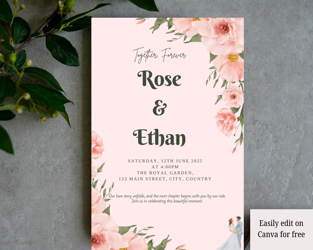 Custom Elegant Floral Wedding Invitation | Edit Digital Classy ...