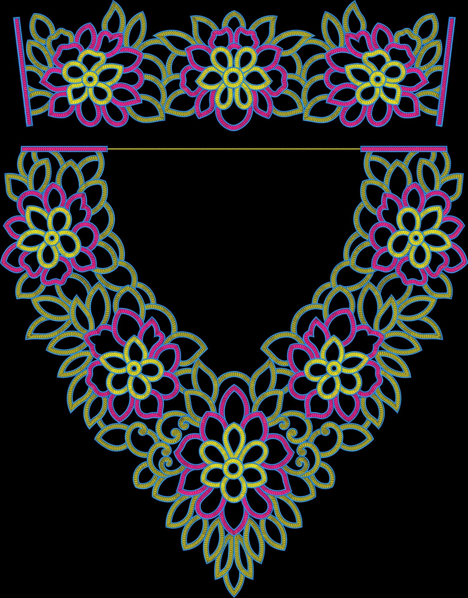Arabic Kaftan Embroidery Machine Design: Floral Neckline (EMB File) - Etsy