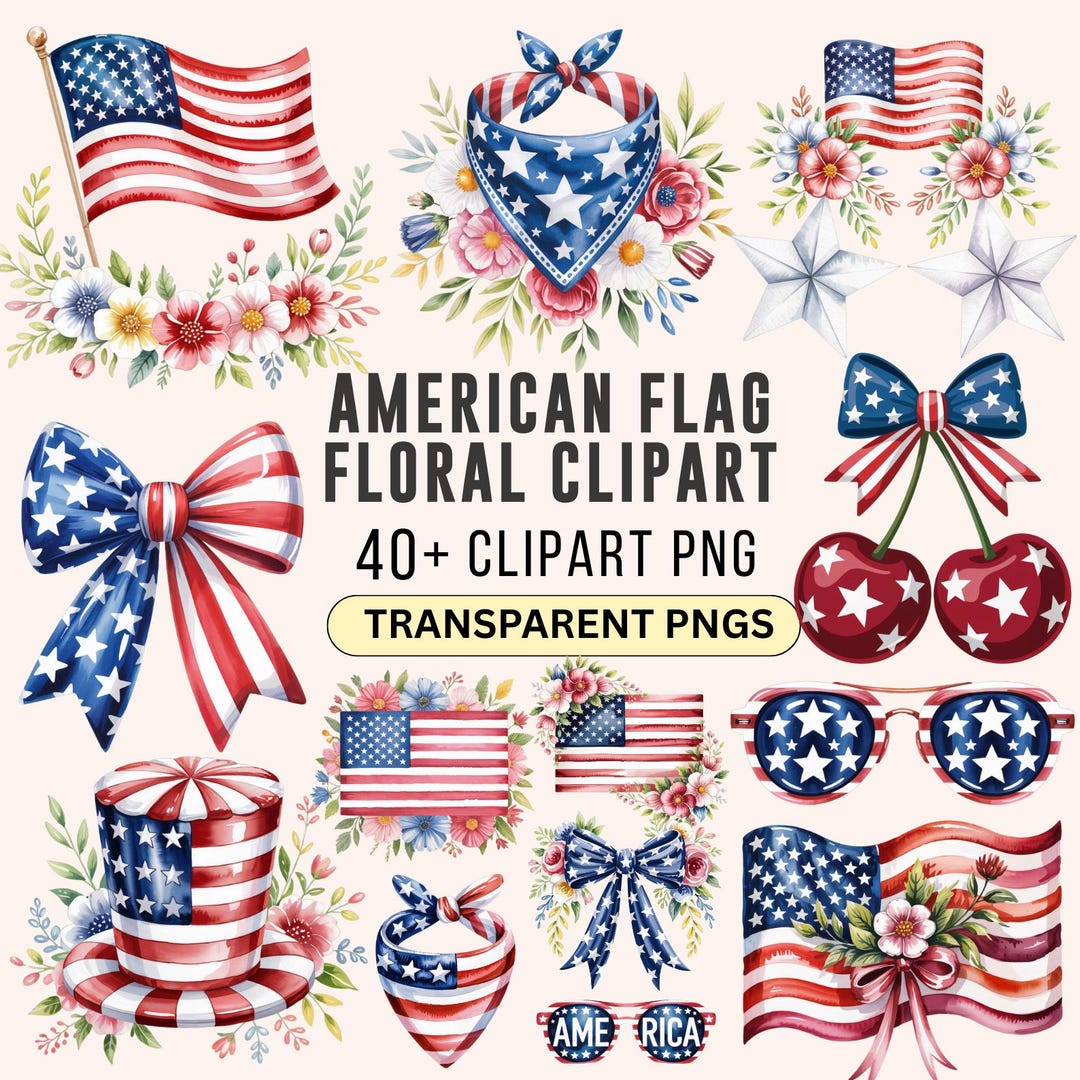 4th of July Clipart, Watercolor Patriotic PNG Bundle, America Day Png ...