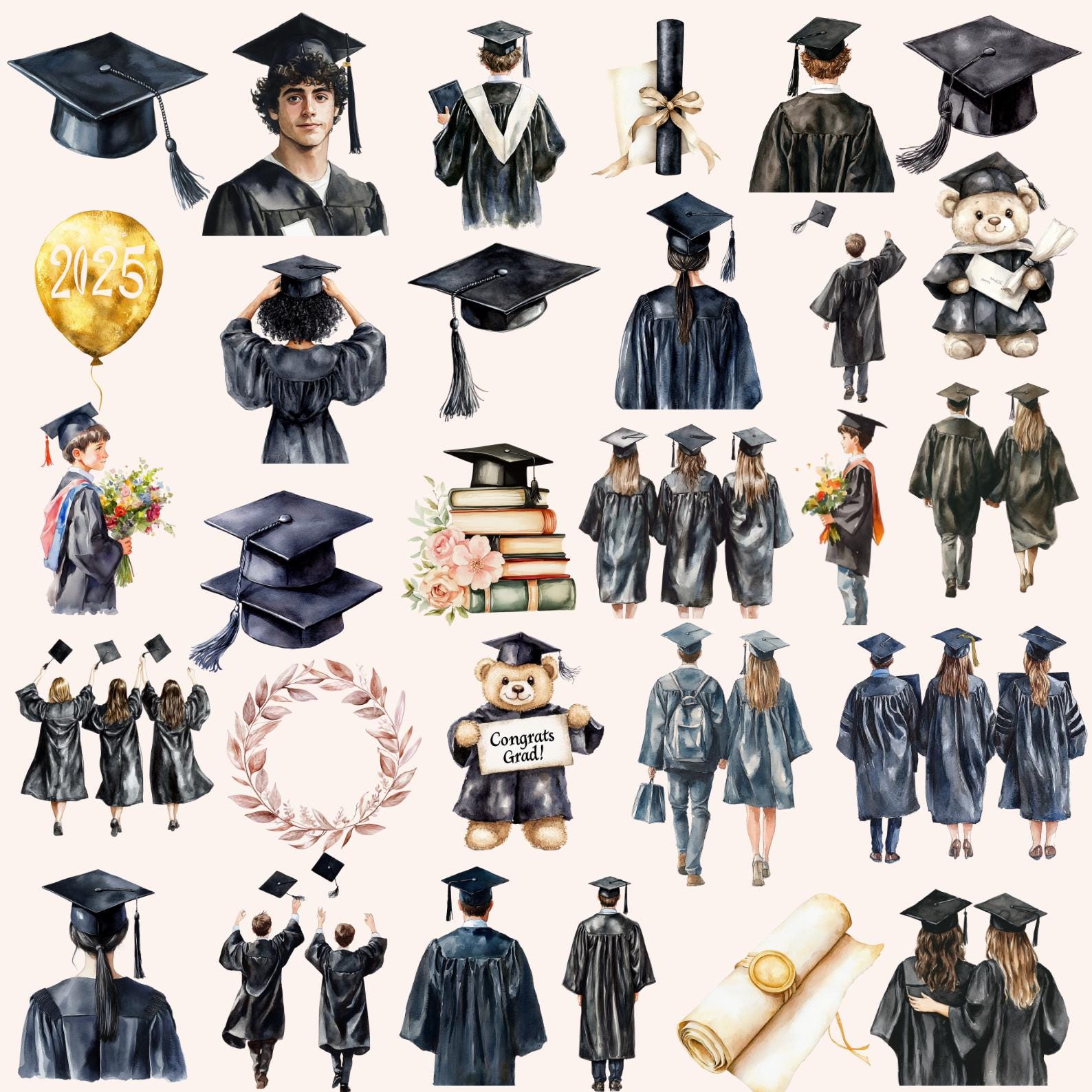 192 Graduation Clipart Bundle, Graduation Watercolor, Graduation Girl ...