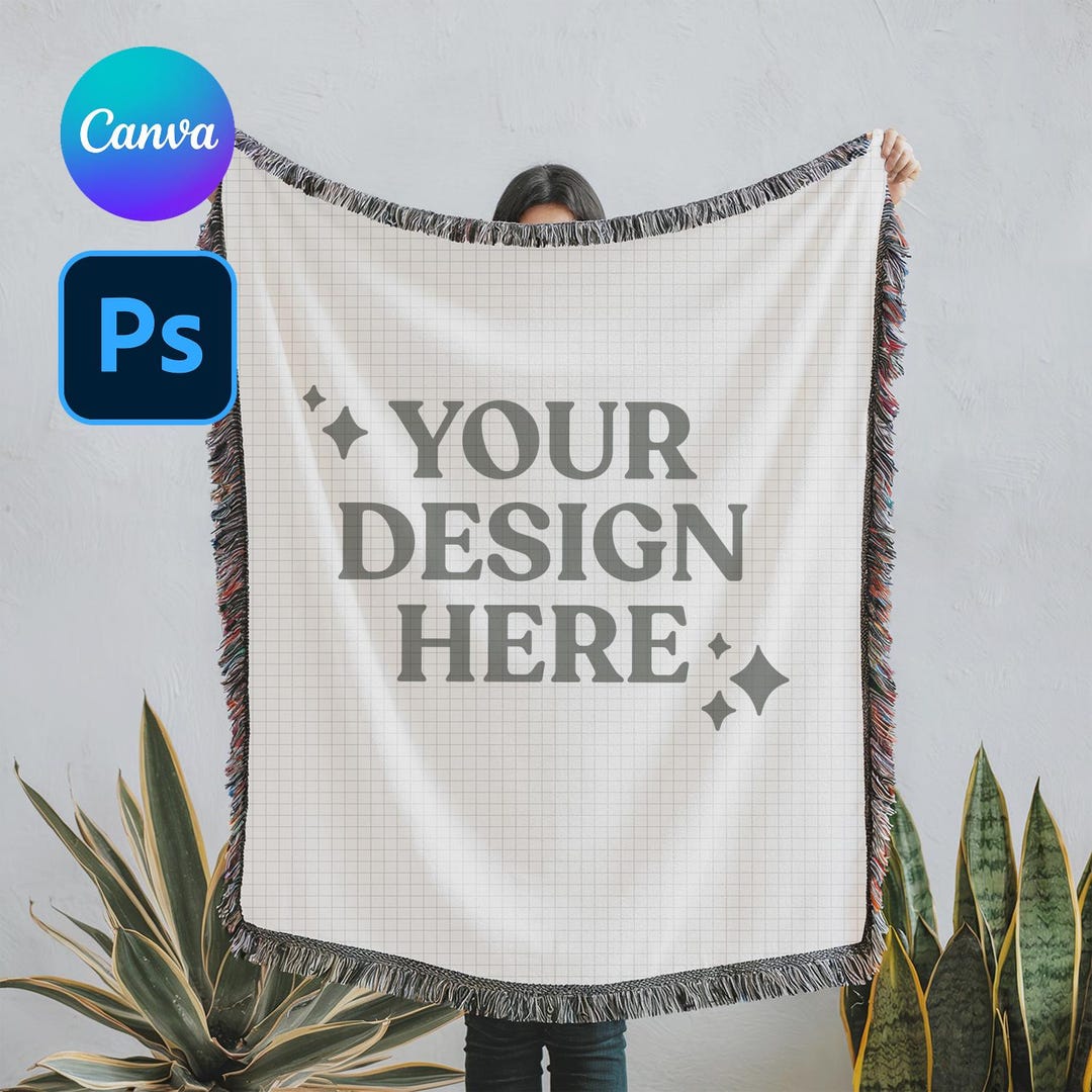 Woven Blanket Mockup: Boho Throw, Canva PNG, Photoshop PSD (digital ...