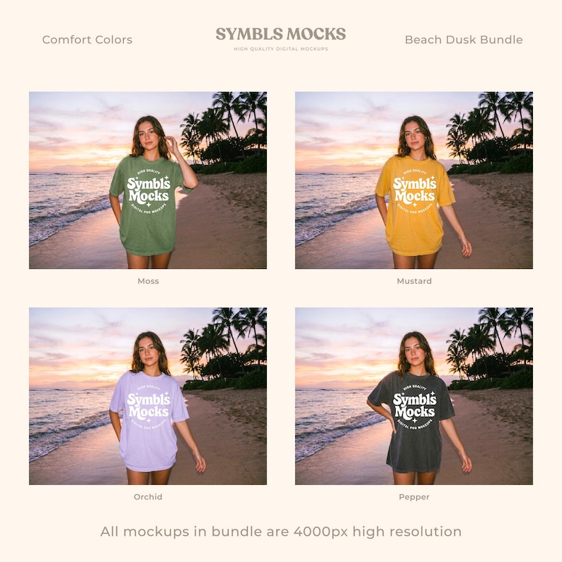 Comfort Colors C1717 Beach Mockup Bundle: 32 Colors Summer Female Model ...