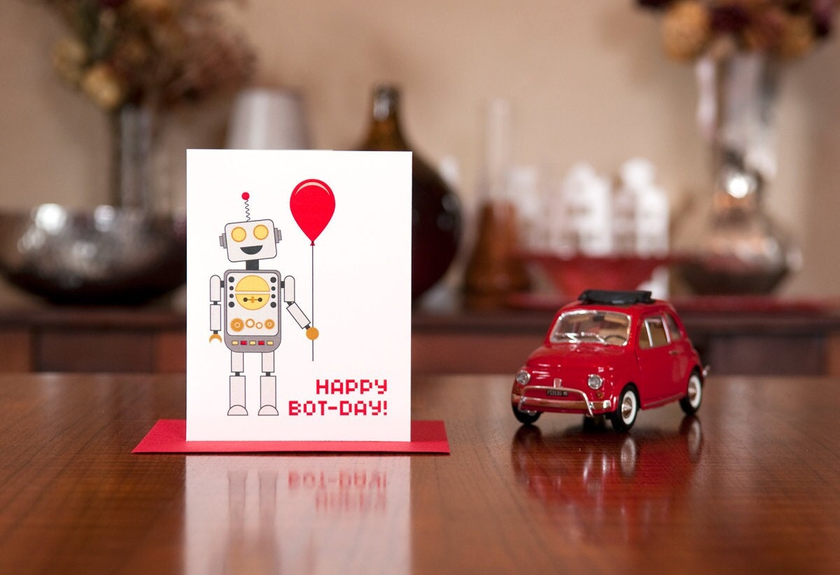 Happy Bot-day - Robot Birthday Card on 100% Recycled Paper - Etsy