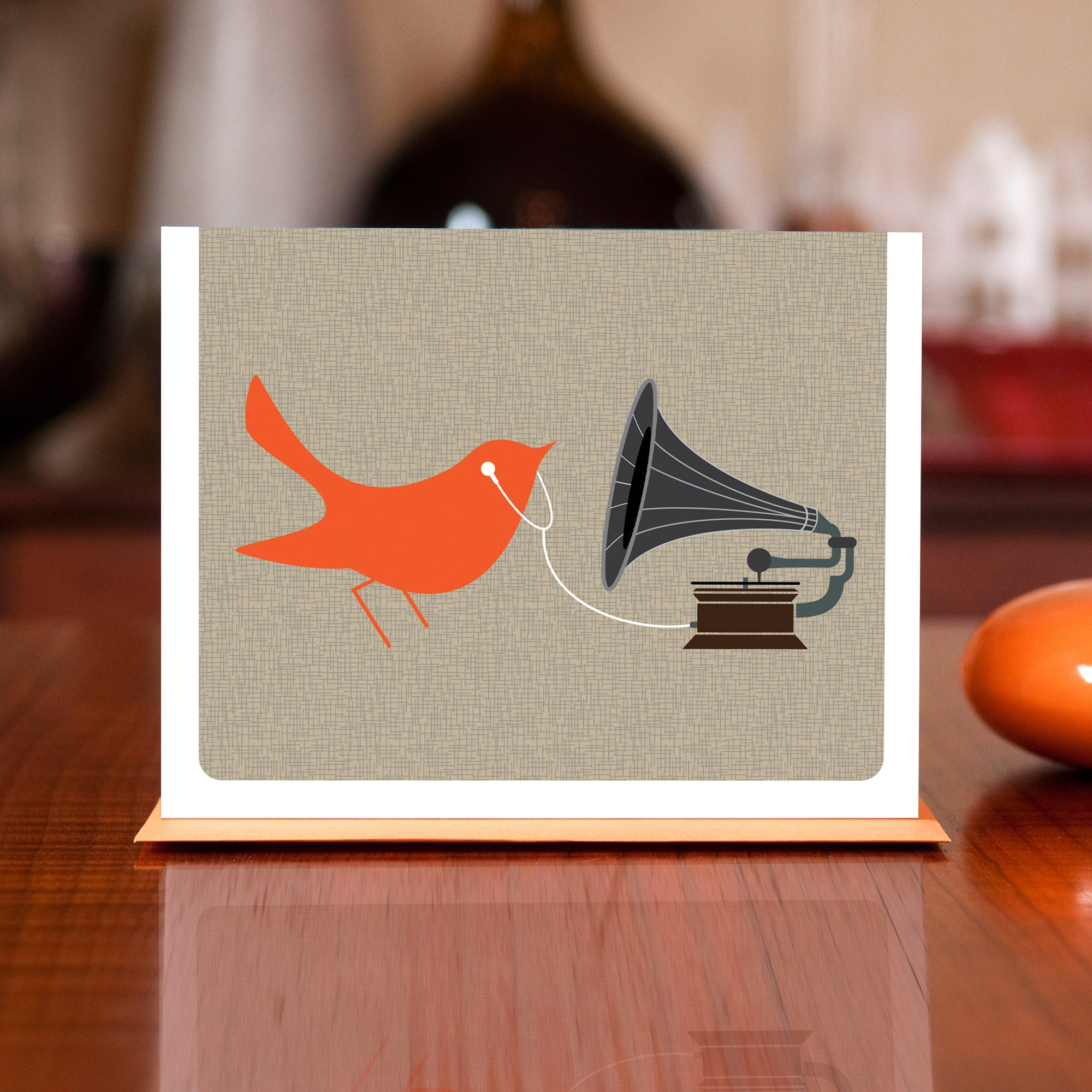 Audiophile Mod Bird With Gramophone and Earbuds Set of 8 Blank Cards on ...