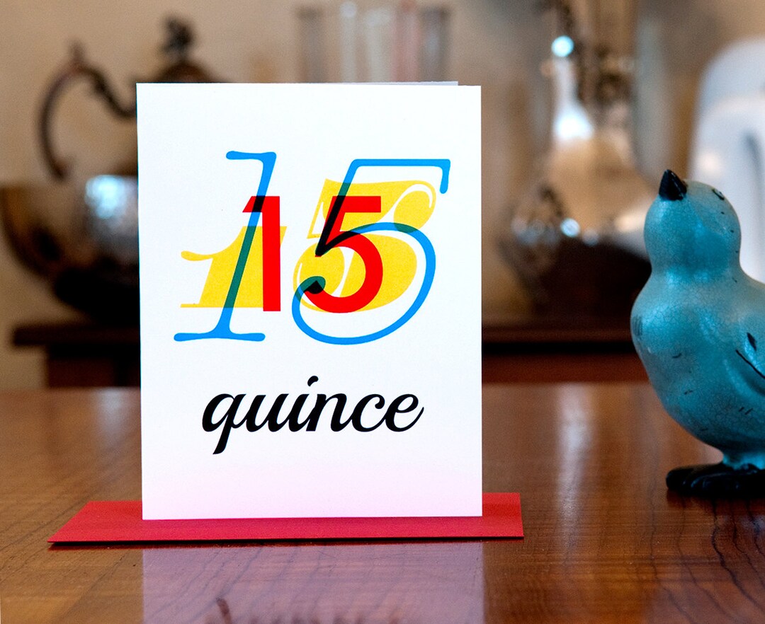 Quince Number Fifteen 15 Spanish Bilingual Birthday Card in Red, Yellow ...