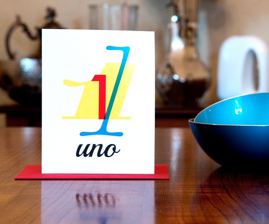 Uno - Number One (1) Bilingual Birthday or Anniversary Card in Red ...