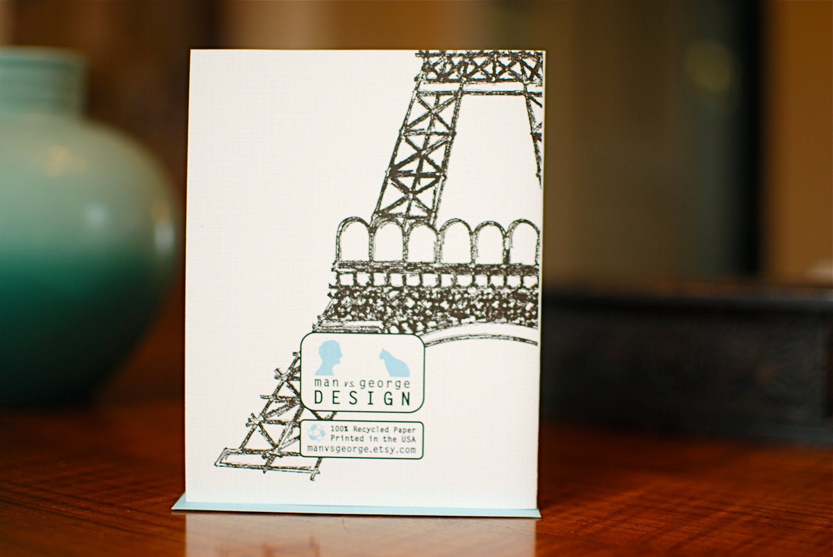 Merci Beaucoup Eiffel Tower Thank You Card on 100% Recycled Paper - Etsy