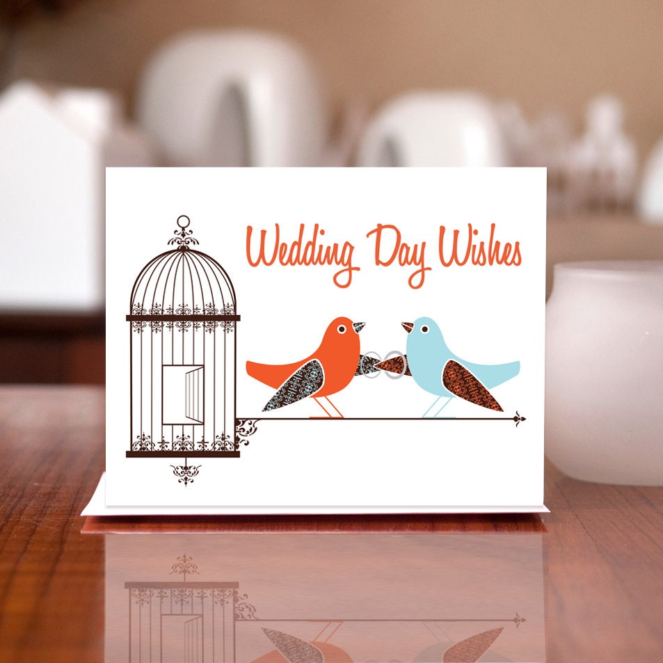 With This Wing I Thee Wed - Wedding Congratulations Card With Aqua ...