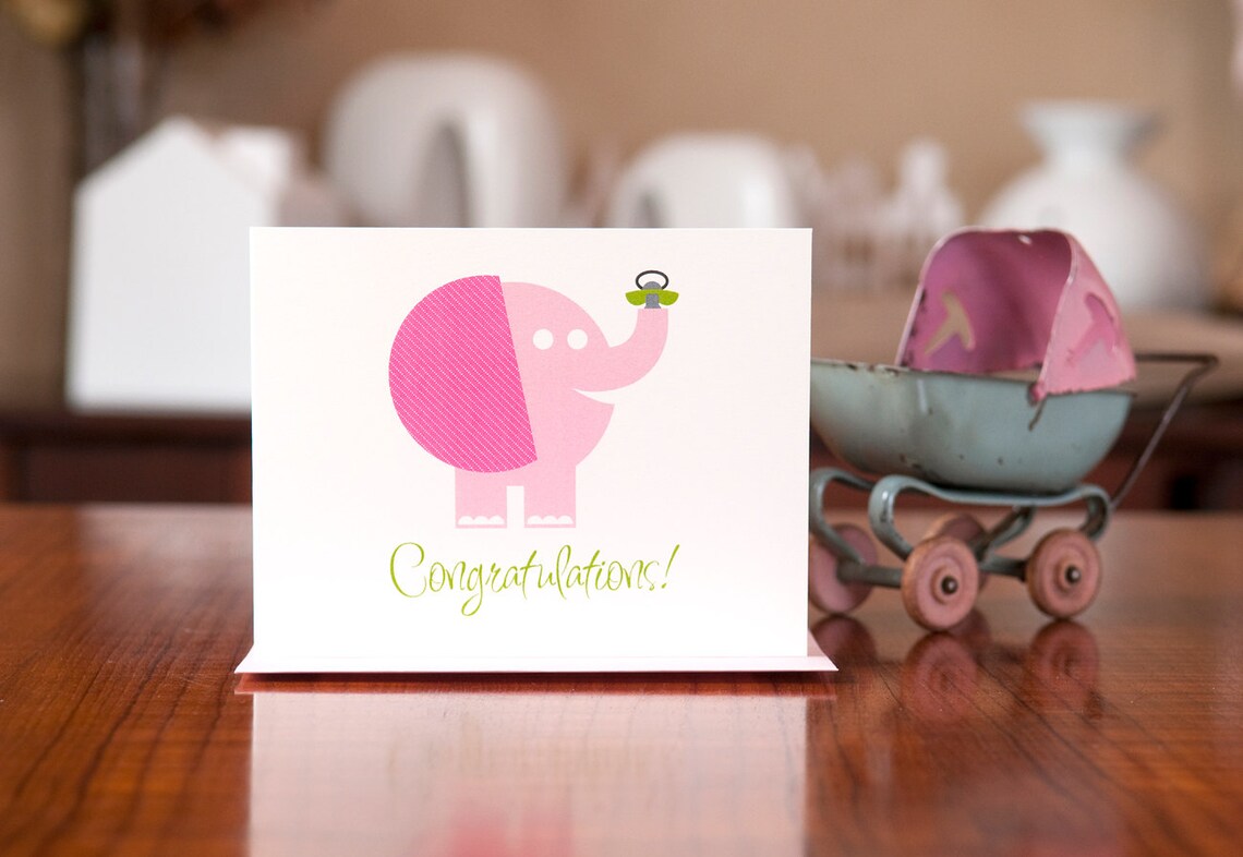 Pachyderm Pacifier Aqua Blue Elephant New Baby Card on 100% Recycled ...