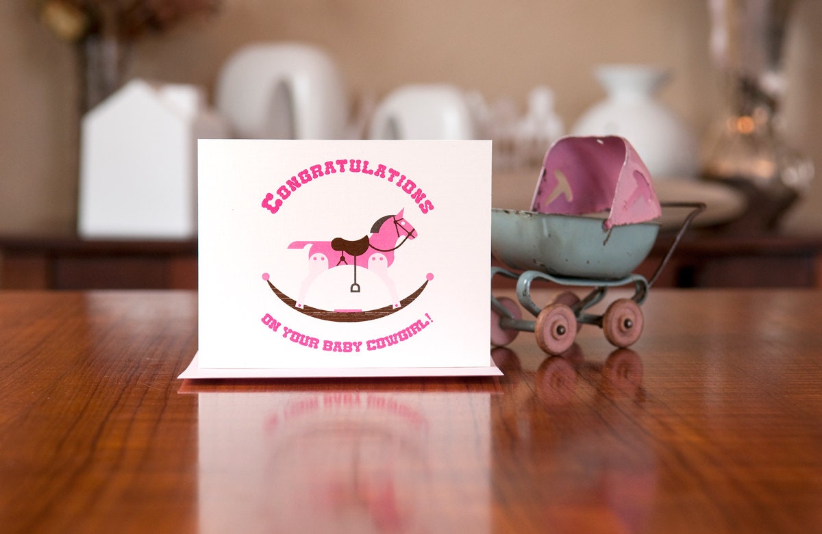 Ride Em Cowboy New Baby Card in Blue, Pink, or Orange - 100% Recycled ...