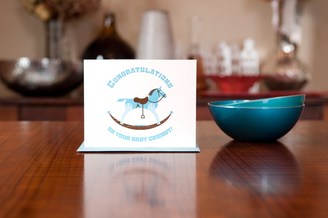 Ride Em Cowboy New Baby Card in Blue, Pink, or Orange - 100% Recycled ...