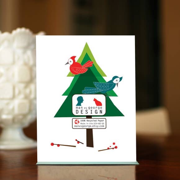 Berry Happy New Year Cards With Birds and Branches Set of 8 - Etsy