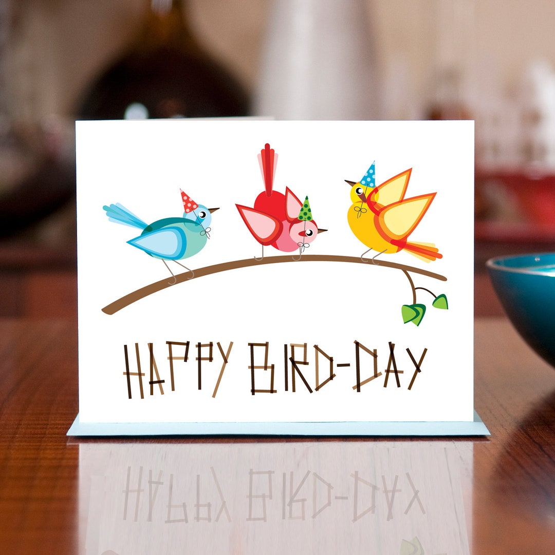 Happy Bird-day Colorful Modern Birthday Card - 100% Recycled Paper - Etsy