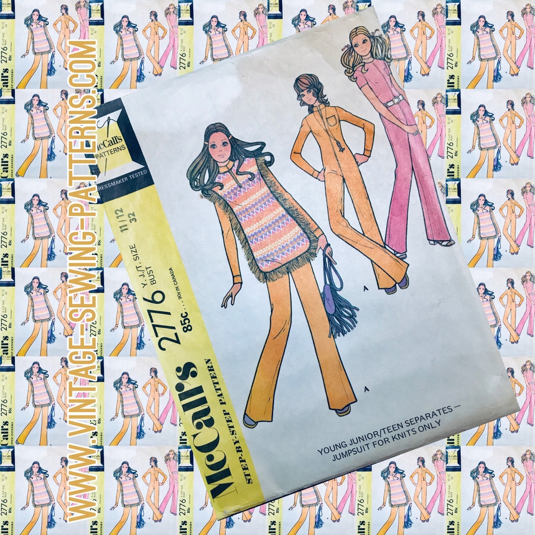 1970s Vintage Mccalls 2776 Zip-front Jumpsuit and Poncho Sewing Pattern BIBA Style BUST 32 - Etsy