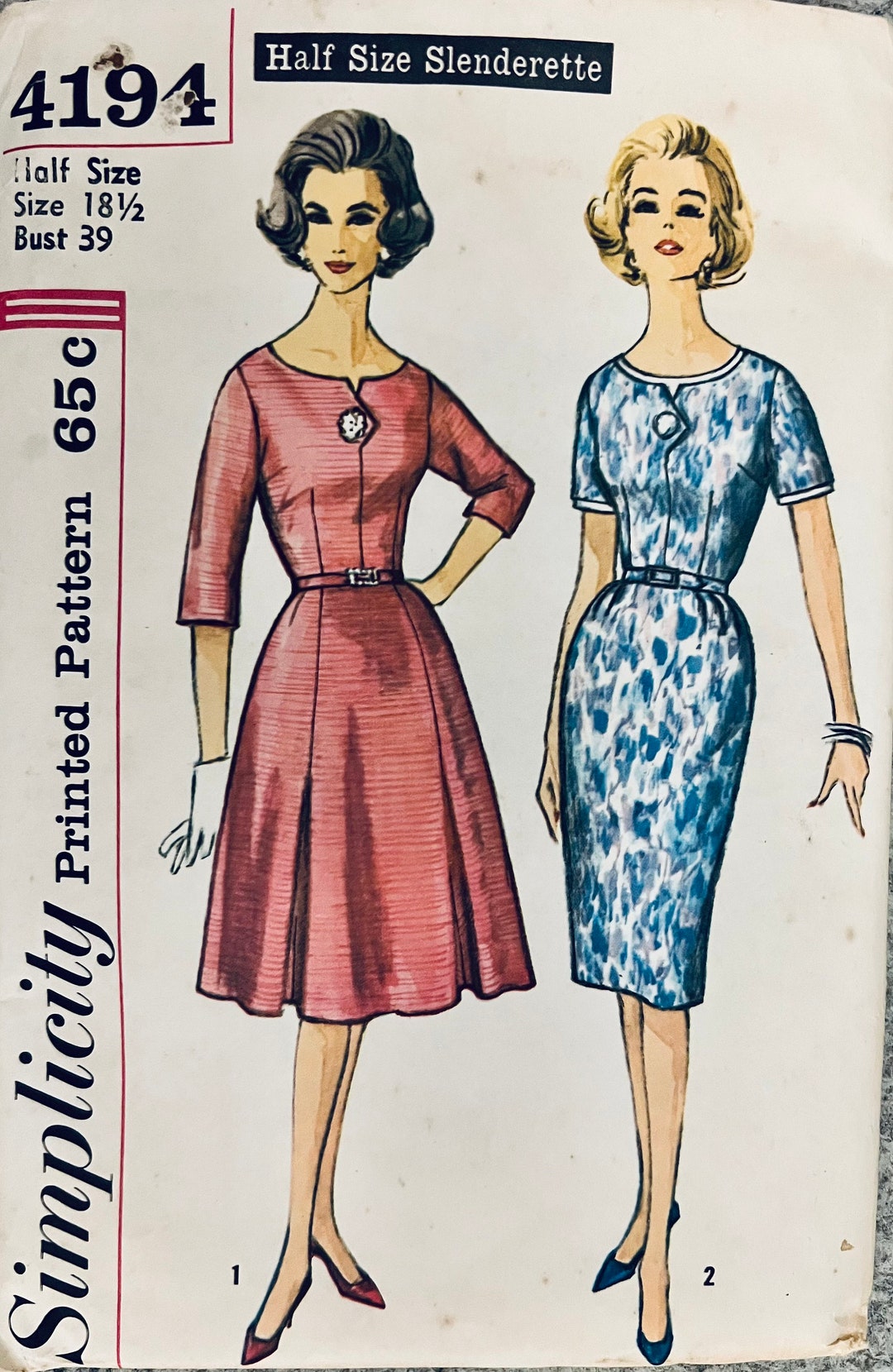 1960s Vintage SIMPLICITY 4194 Half-size Dress With Two Skirt Options ...