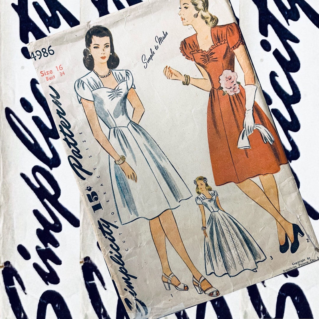 1940s Vintage Simplicity 4986 Sweetheart Neckline Gown or Party Dress ...