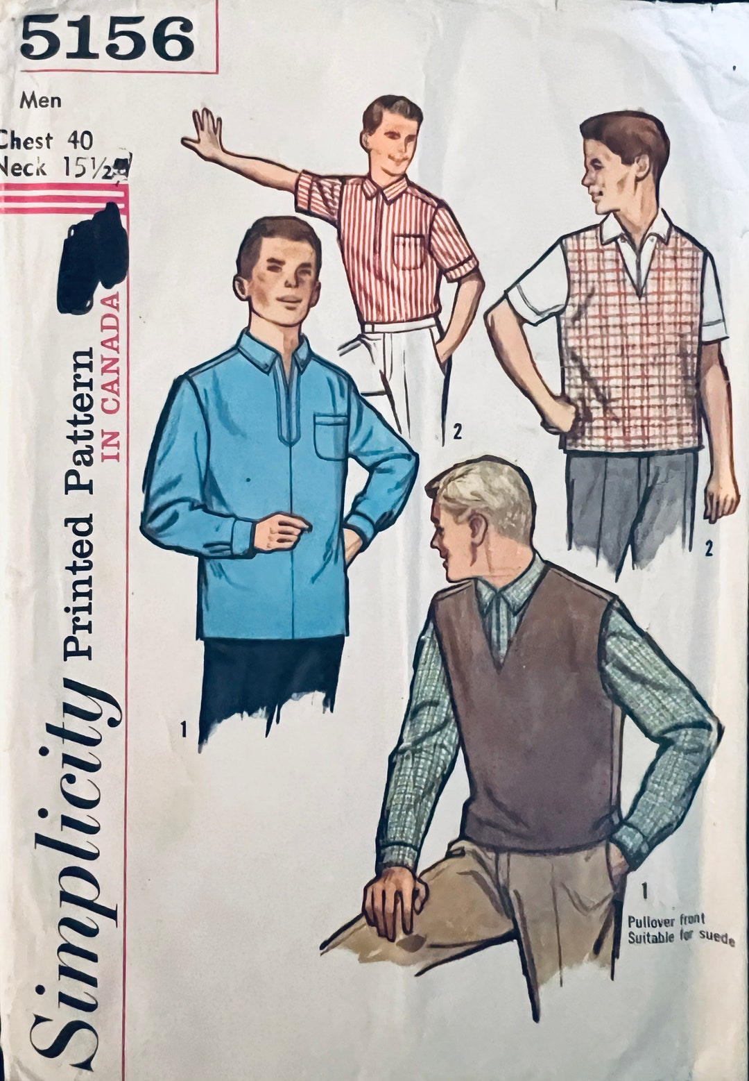 1960s Vintage Simplicity 5156 Men's Shirt and Pullover - Suitable for ...