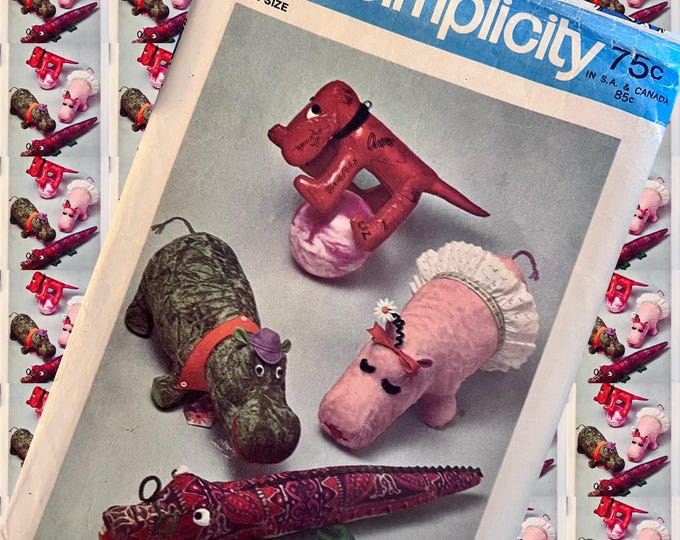 1990s Vintage Simplicity 8951 Soft Plush Toys Hippo, Alligator and ...