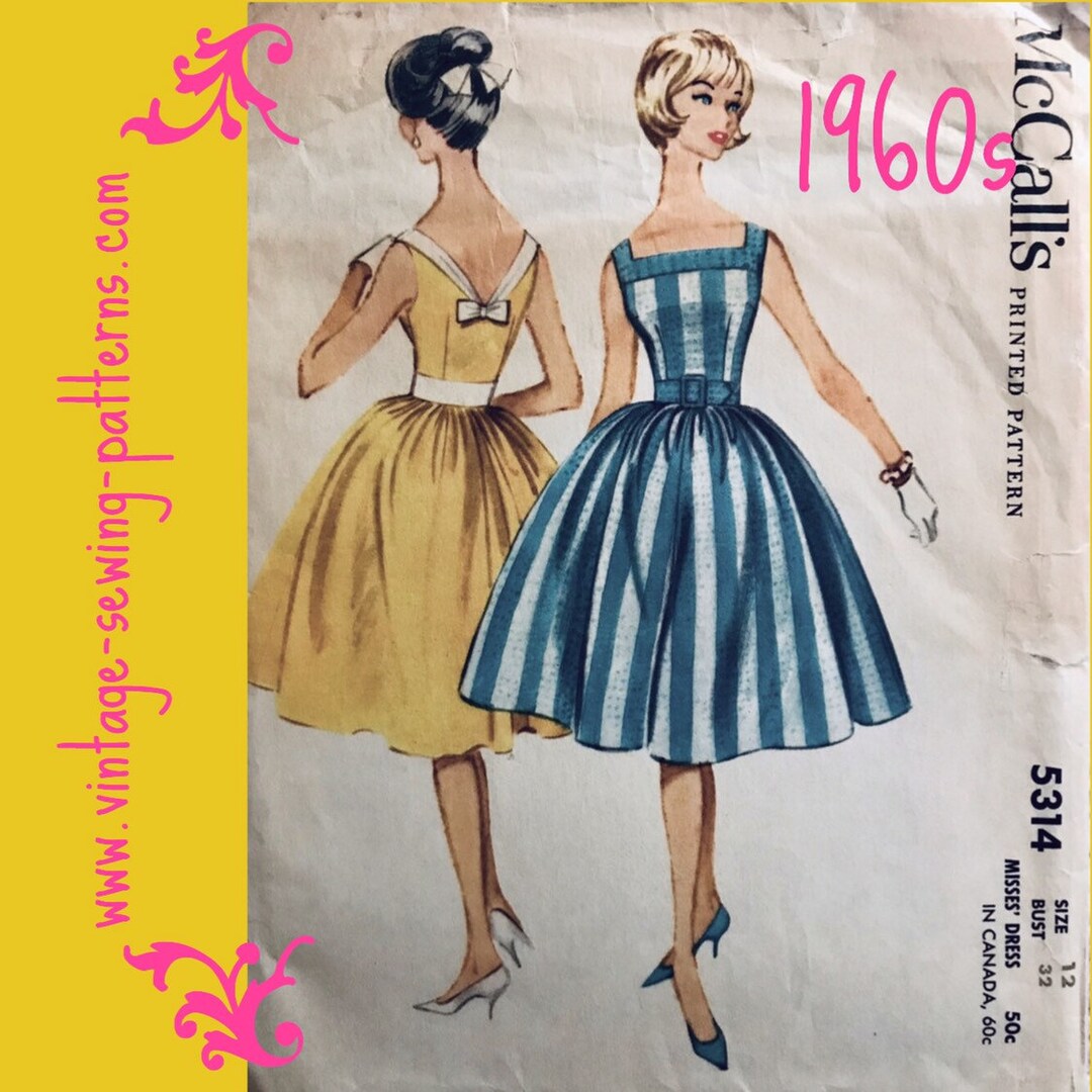 1960s Vintage Mccalls 5314 Cocktail Party Dress Low V-neck Back ...