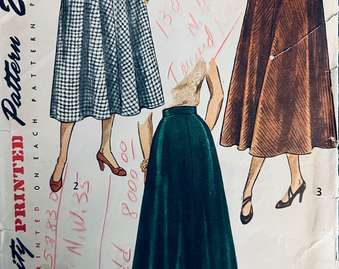 Simplicity 2666 Gore Skirt in 2 Lengths With Pockets 1940s Vintage ...