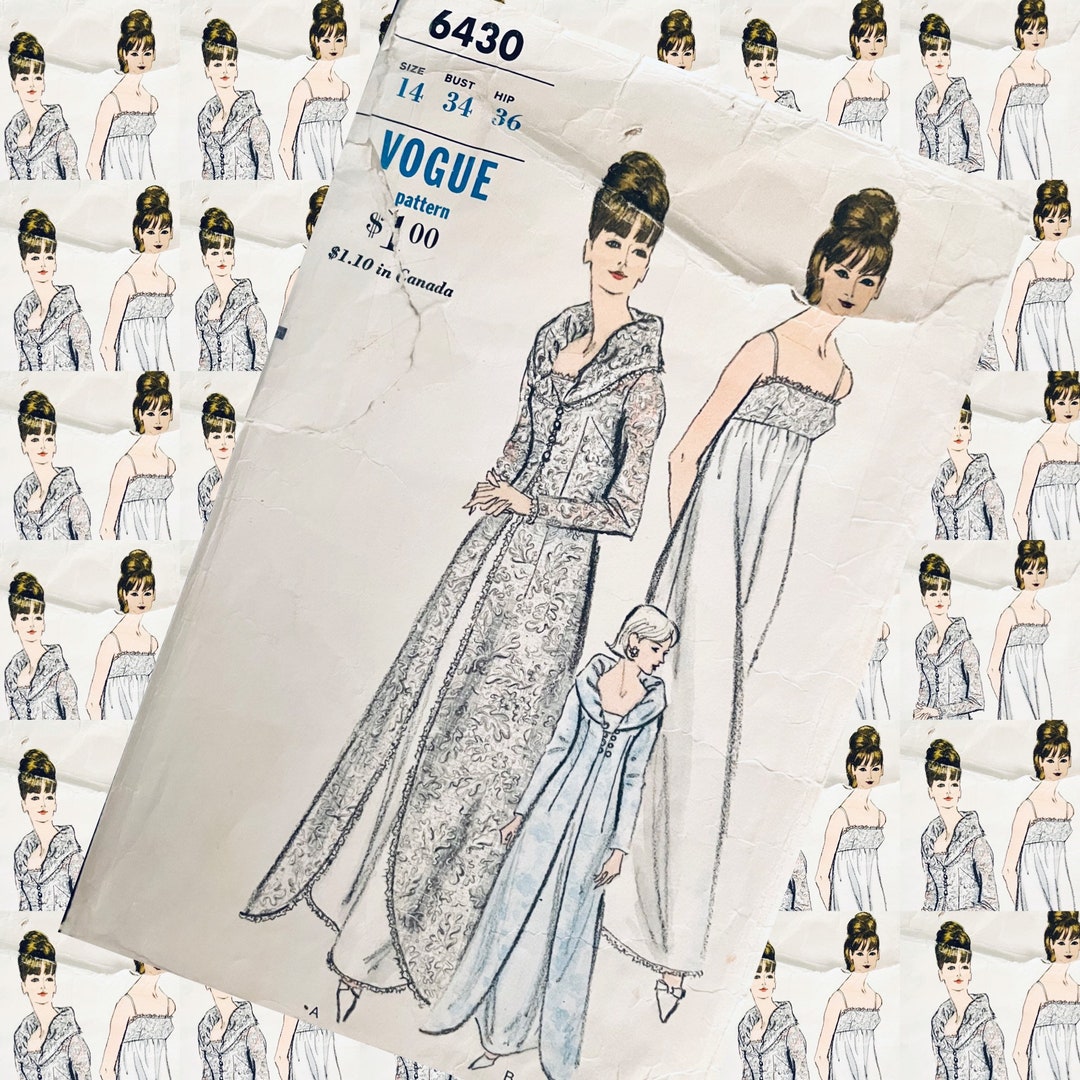 1960s Vintage Vogue 6430 Floor Length Spaghetti Strap Gown Mushroom ...