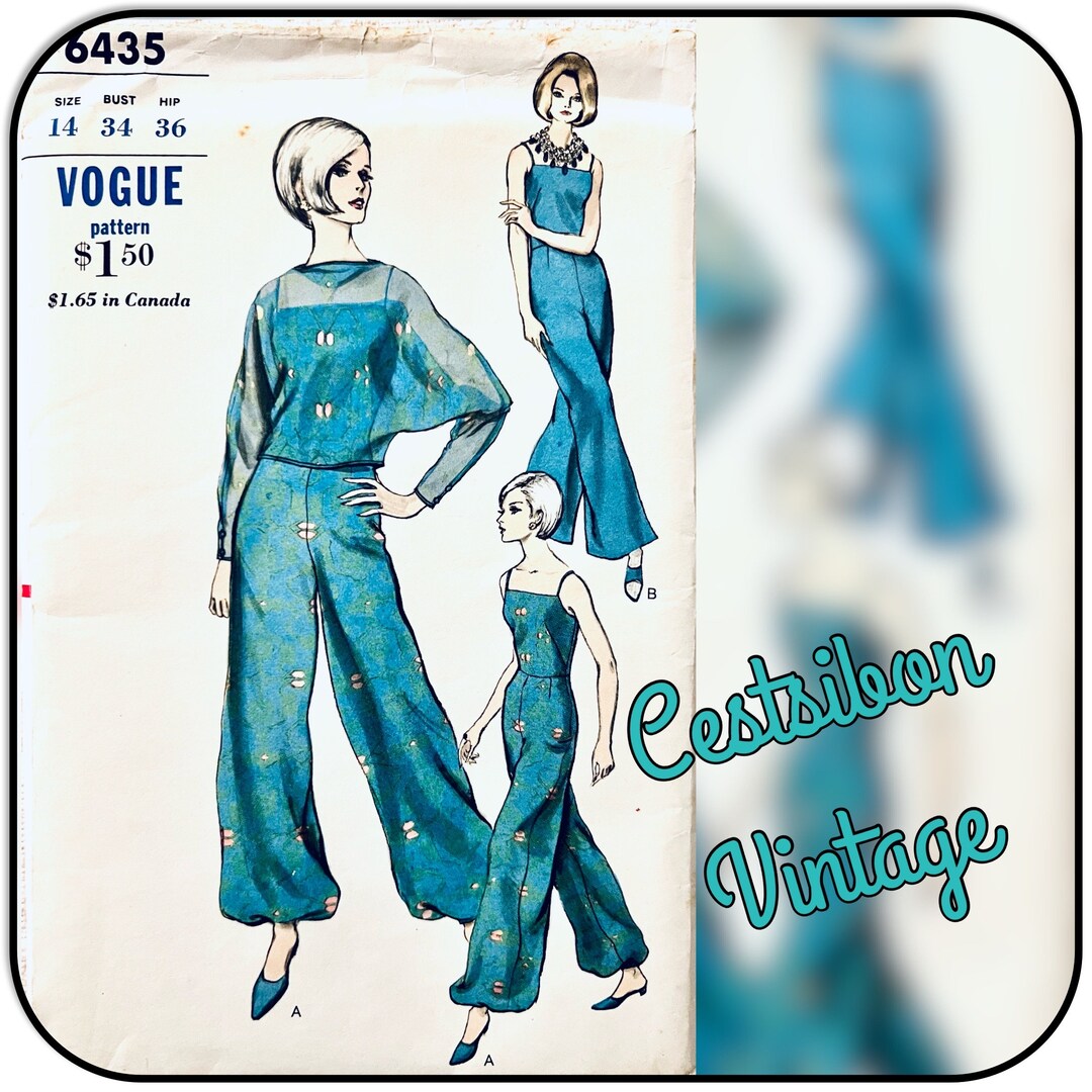 1960s Vintage Vogue 6435 Pajama Jumpsuit With Shaped Cuffed Trousers ...