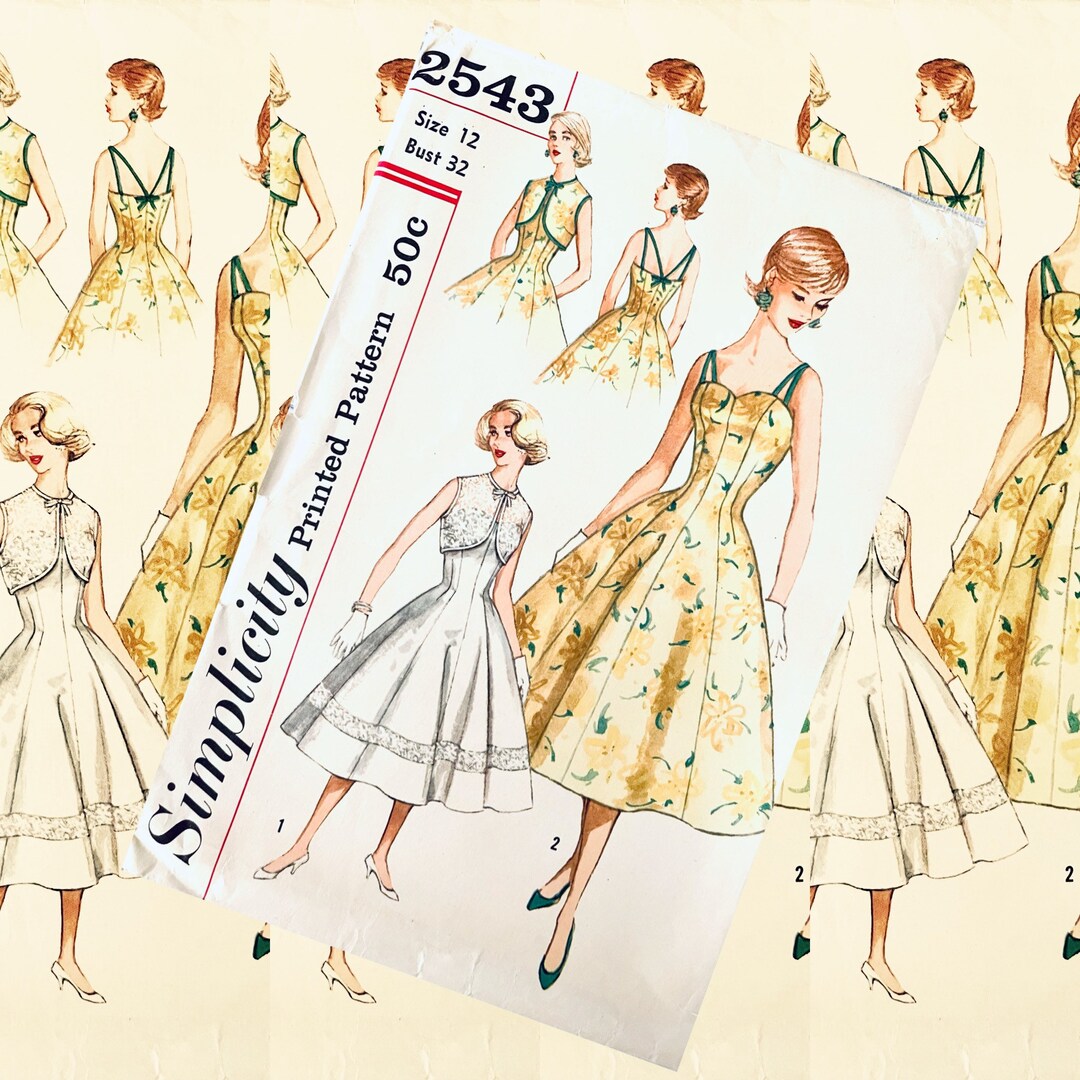 1950s Vintage Simplicity 2543 Full Skirt Sweetheart Bodice Bias Strap ...