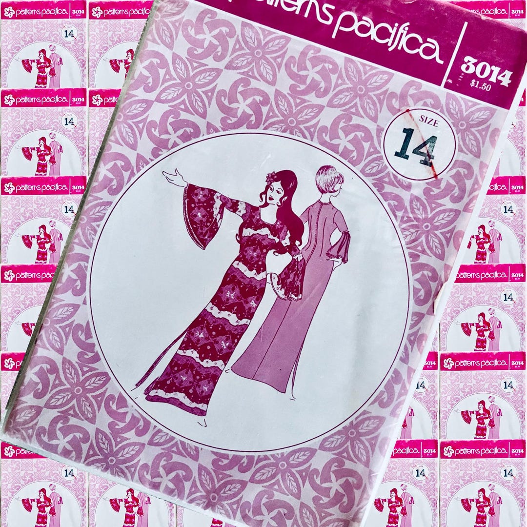 Vintage 1970s Patterns Pacifica 3014 Tropical Tiki Full Sleeve Dress ...