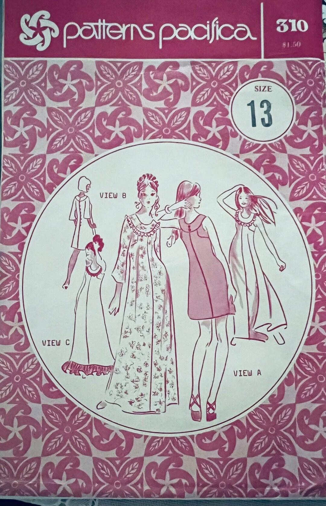 1970s Vintage Patterns Pacifica 310 Tropical Full Sleeve Dress Sewing ...