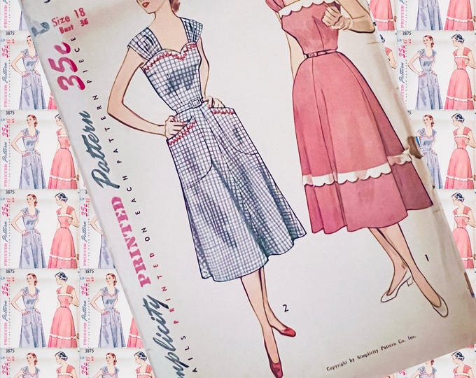 1950s Simplicity 3875 Perfect Vintage Summer Frock Sweetheart Bodice ...