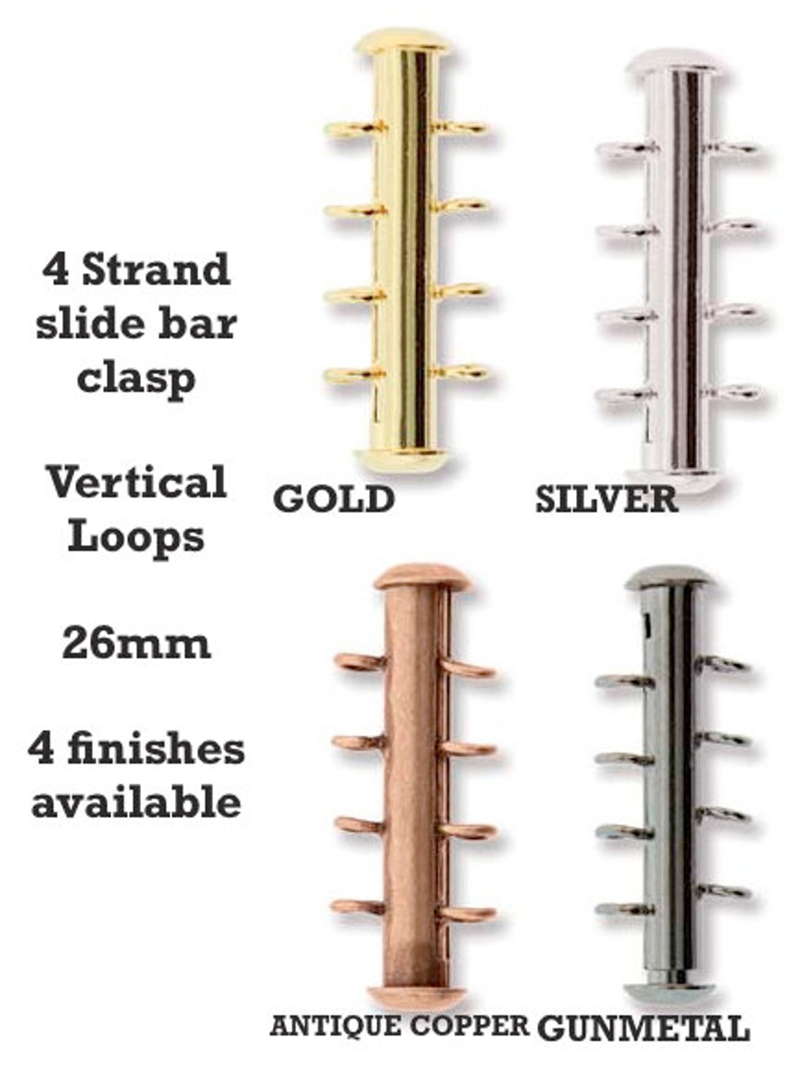 4 Strand vertical loop Slide Bar Clasp Gold Silver Antique | Etsy