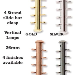 4 Strand Vertical Loop Slide Bar Clasp Gold, Silver, Antique Copper or ...