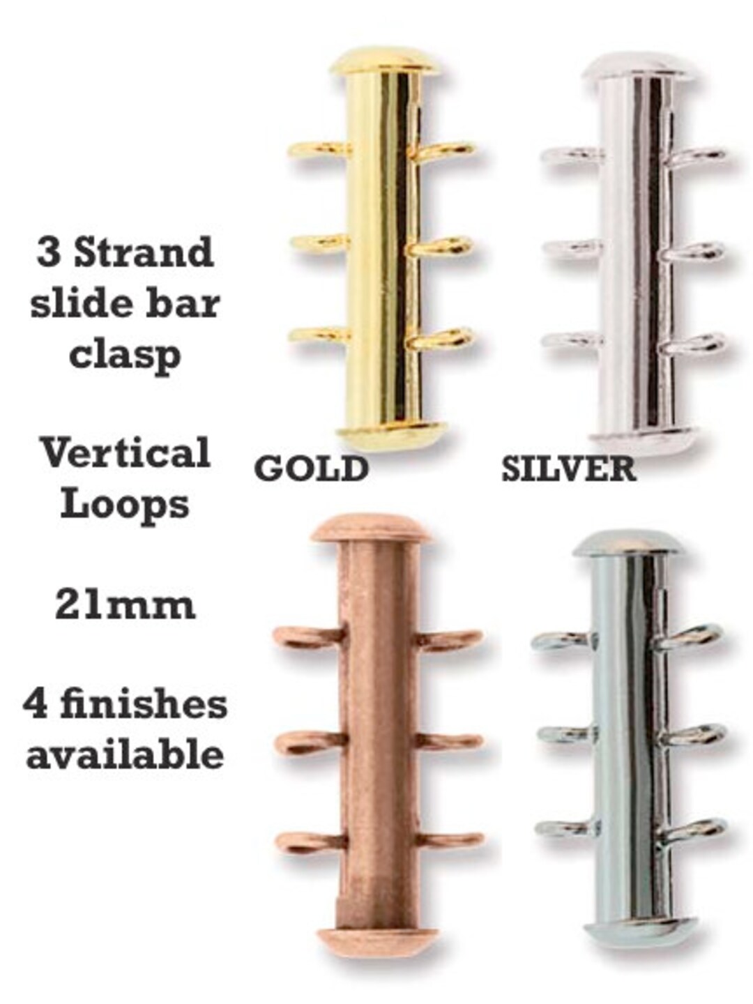 3 Strand Vertical Loop Slide Bar Clasp Gold, Silver, Antique Copper or ...