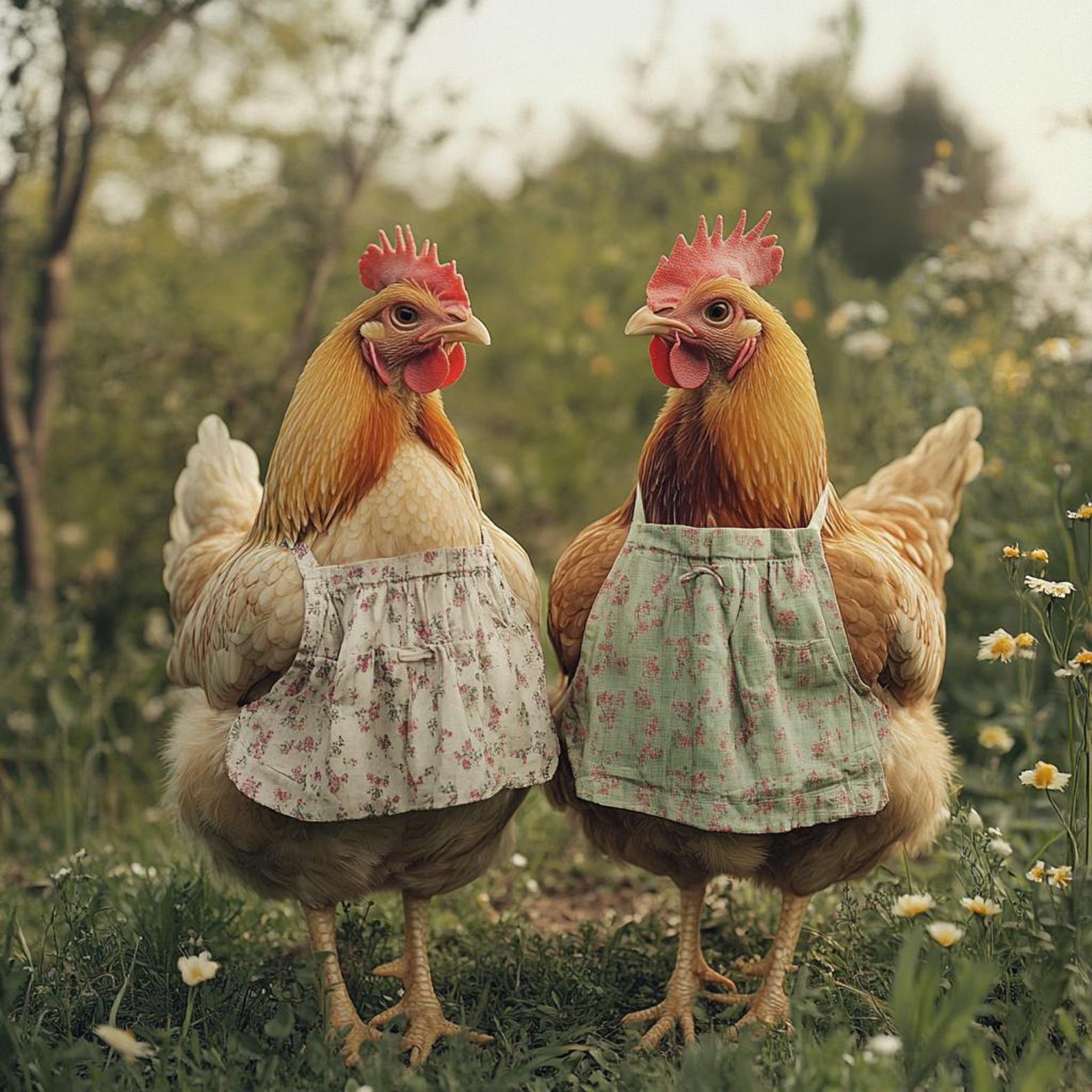 Funny Chicken Art - Two Cute Chickens Wearing Aprons | Farmhouse ...