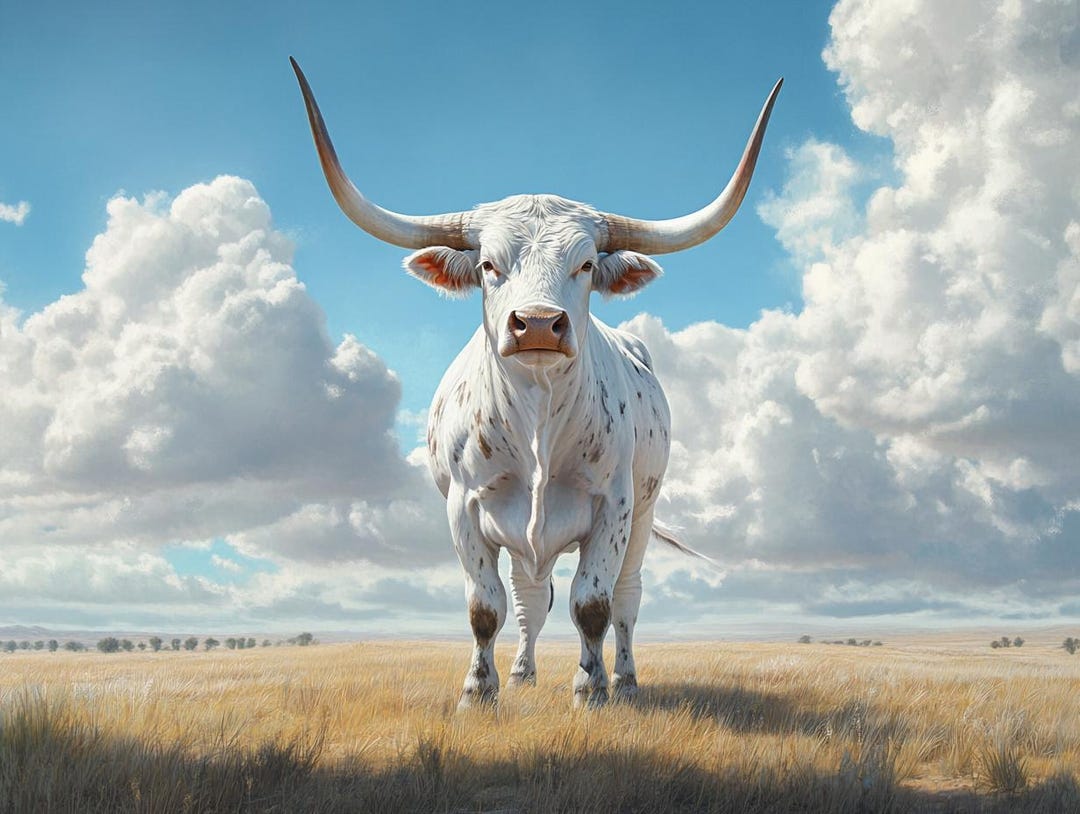 Longhorn Cow Portrait – Majestic Ranch Animal Art, Wildlife Decor Texas ...