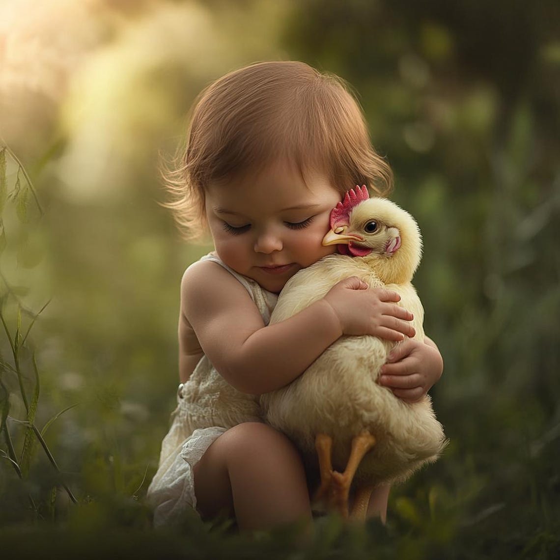 Adorable Baby Hugging Chicken - Cute Digital Art | Farmhouse Printable ...