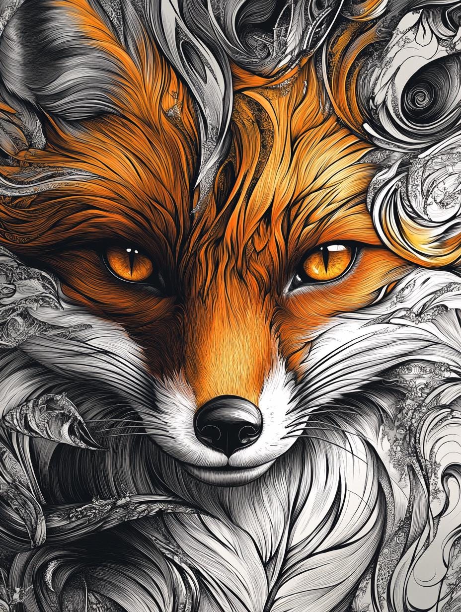 Intricate Fox Portrait – Highly Detailed Abstract Wildlife Art, Modern ...