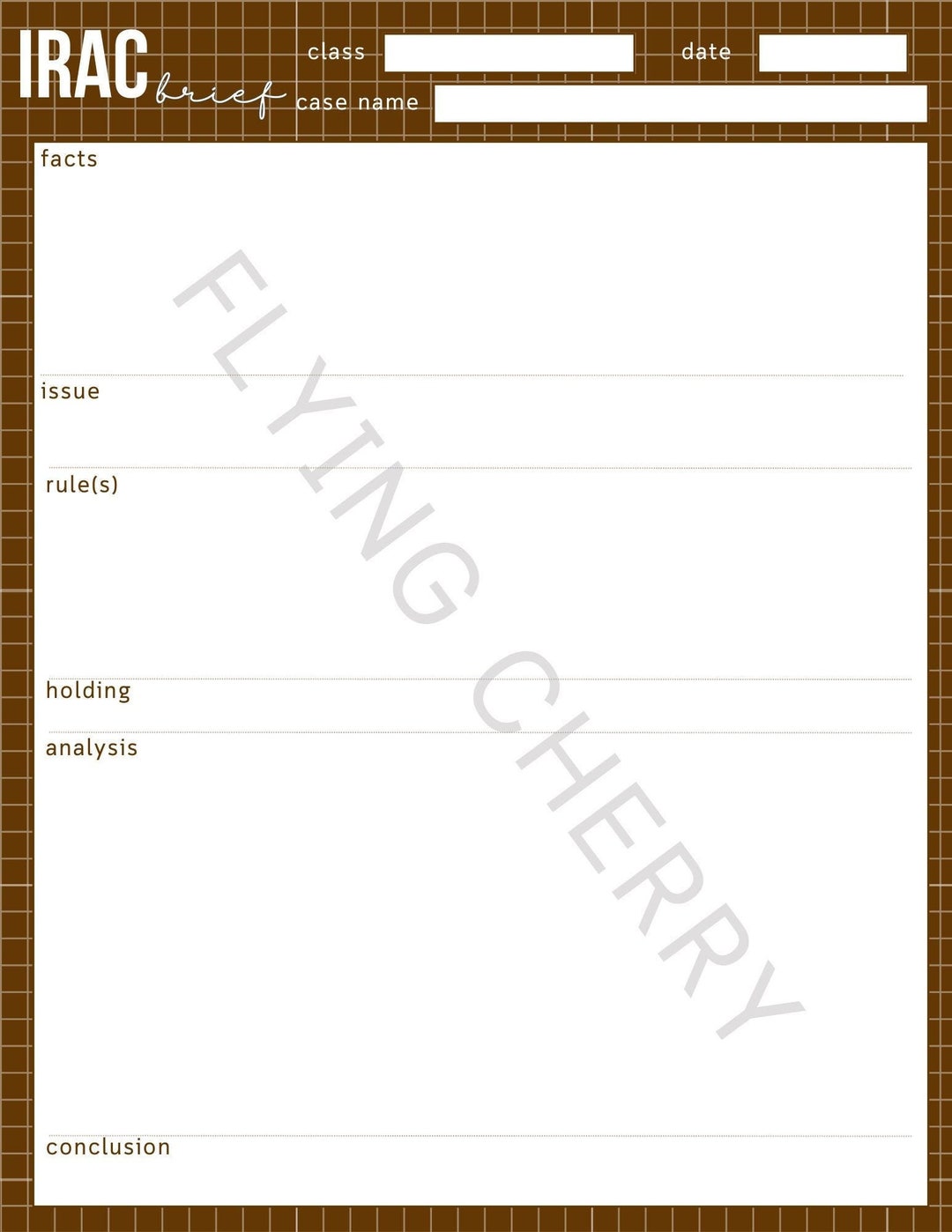 IRAC Pre-made Form for Law School and Students BROWN Legal Case Brief ...