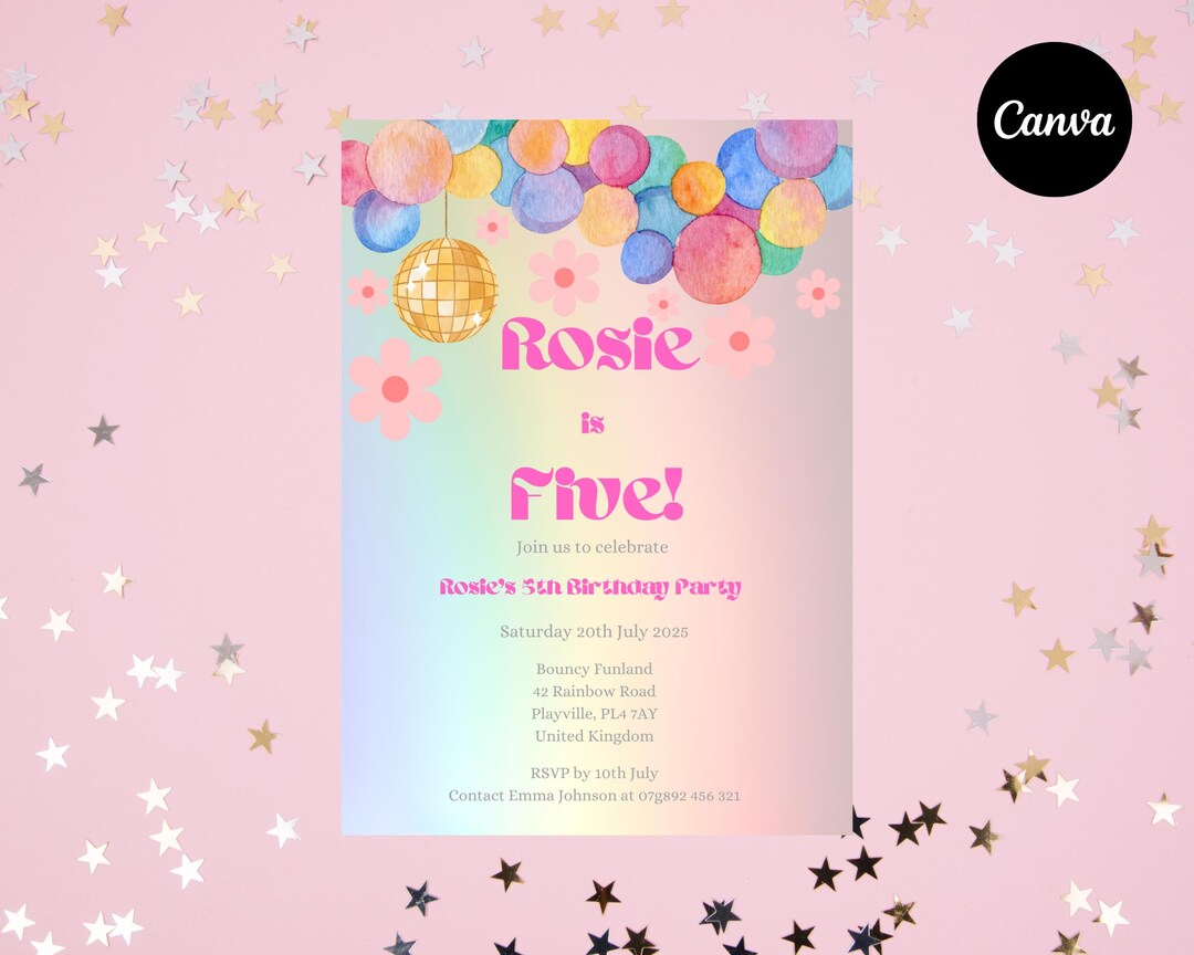 Multicolour Rainbow Kids Birthday Party Invitation Template. Editable ...